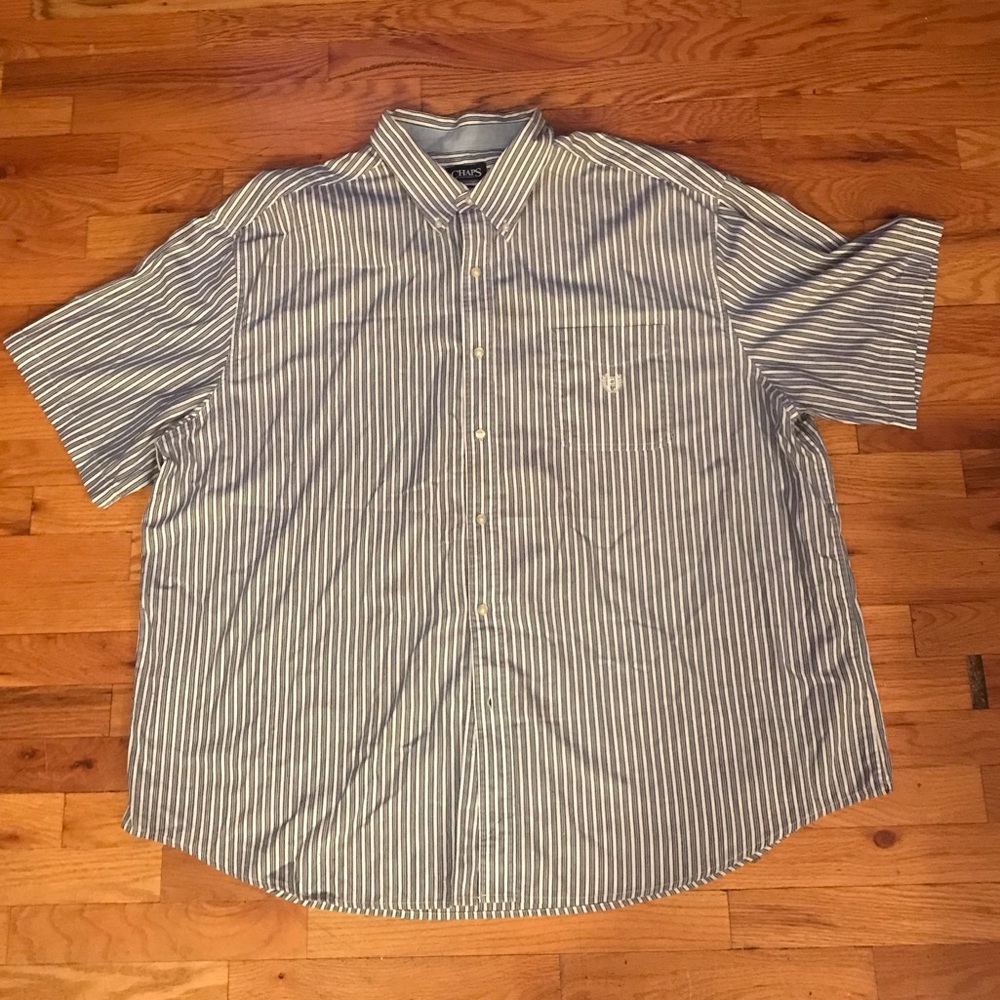 Big Men Blue And White Stripe Chaps Button Down Shirt - Gem